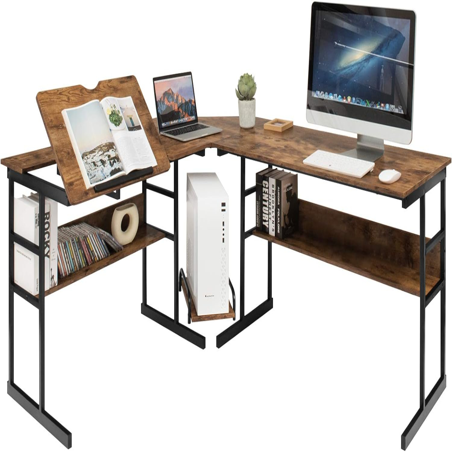 67 Inches L-Shaped QWER Desk Corner Computer Desk with Bottom ...