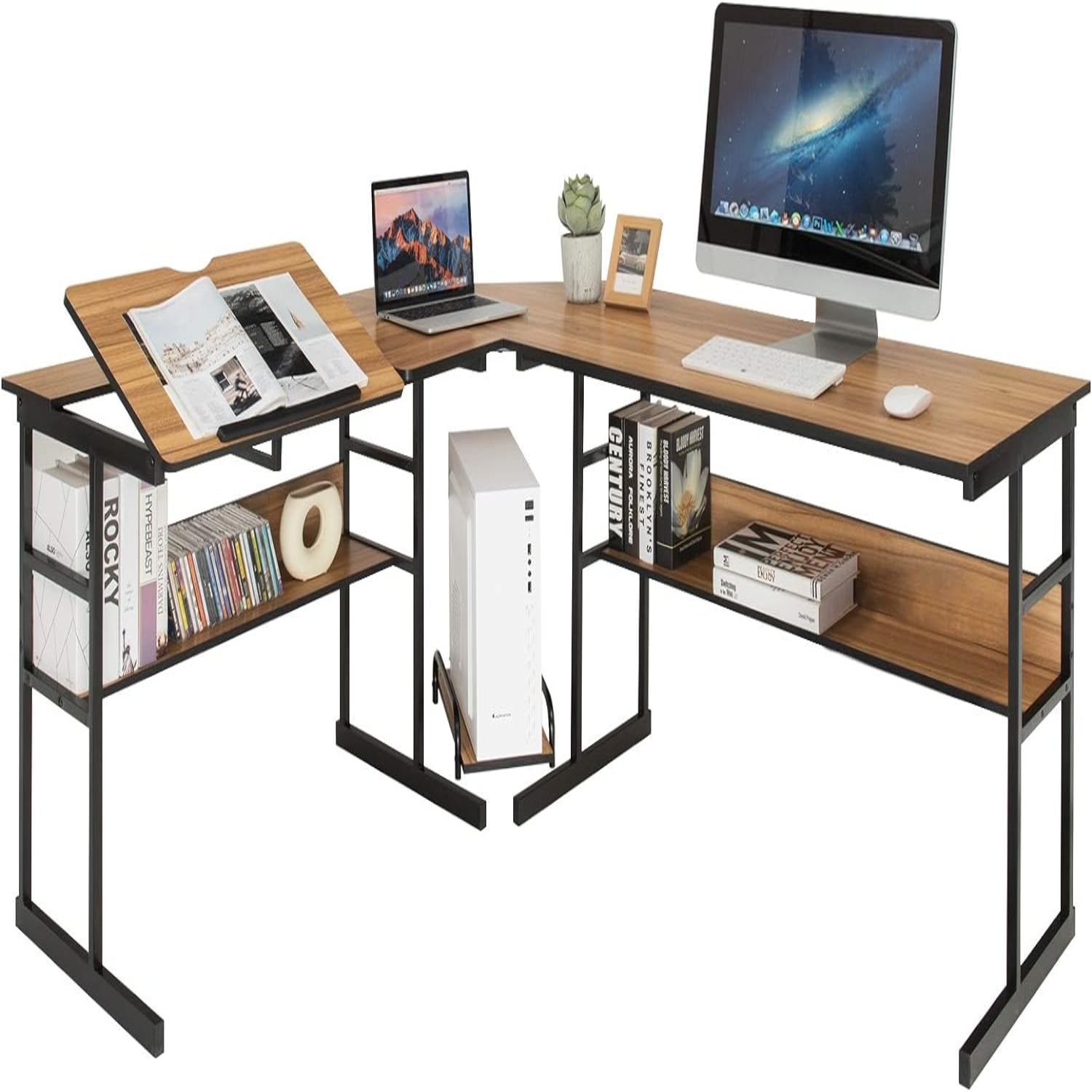 67 Inches L-Shaped QWER Desk Corner Computer Desk with Bottom ...