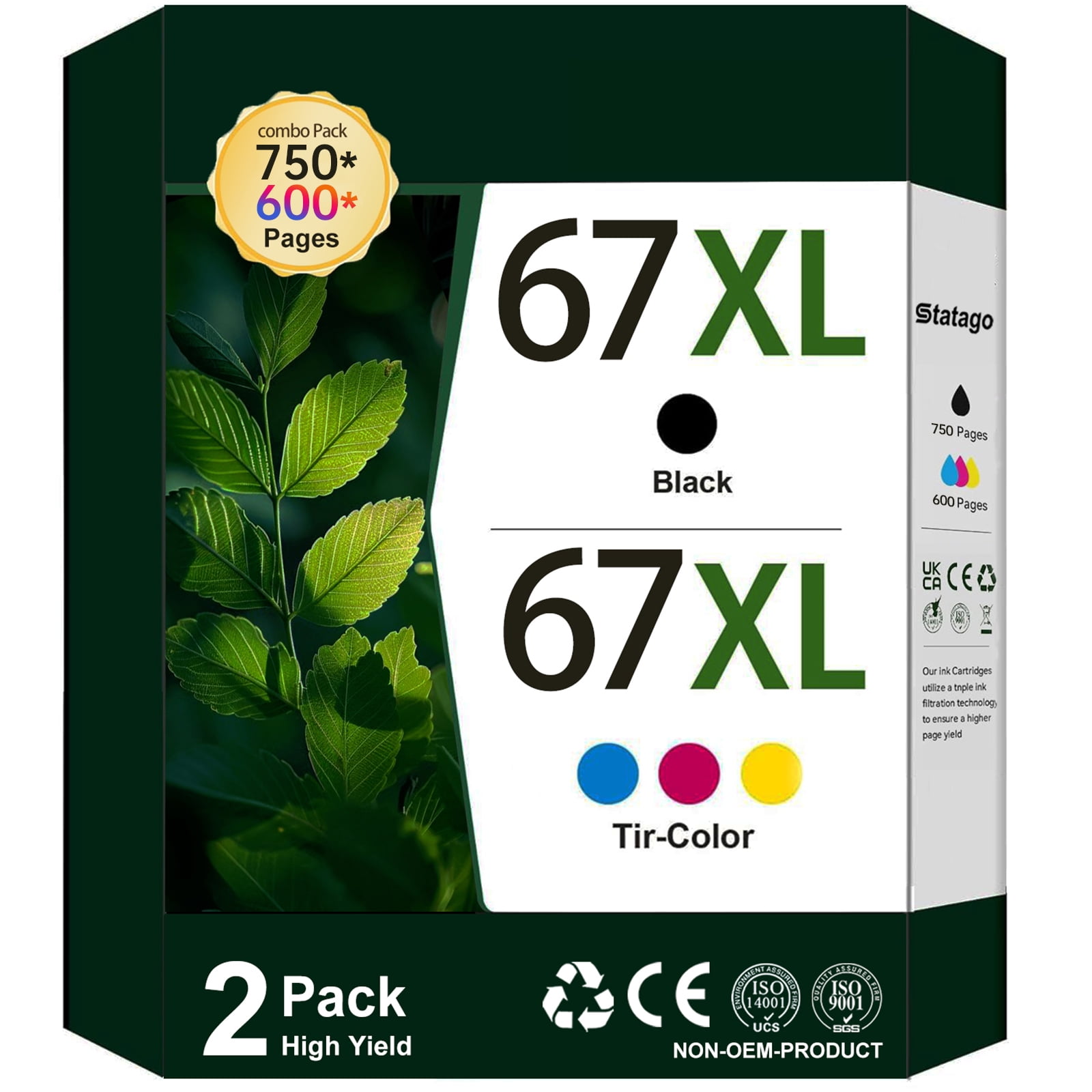 Kolor Expert 67XL Ink Cartridge, Compatible for HP 67 Printers, Black ...