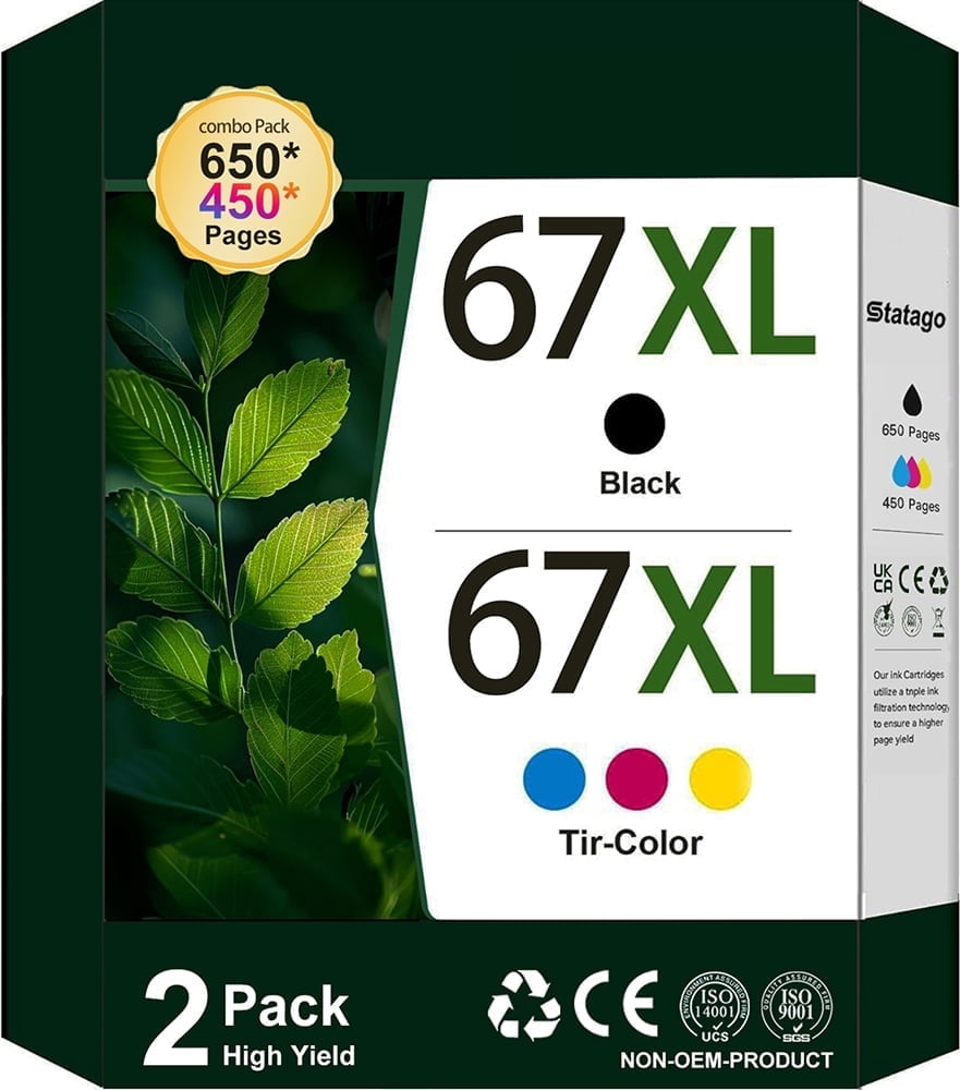 67 Ink Cartridge Compatible for HP 67 67xl Ink Cartridges - Black | Color (Tri-Color), 2 Pack ...