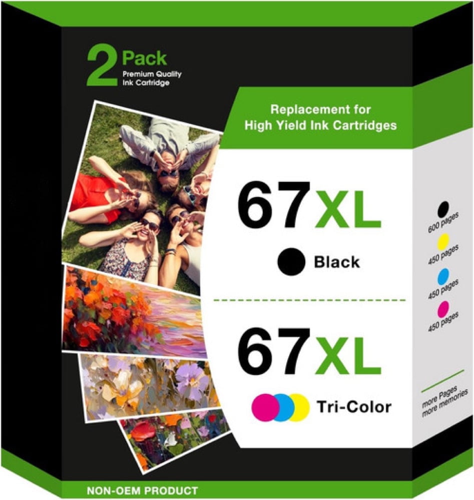HP 67XL Ink Cartridge, Black/Tri-Color, for HP Deskjet 2700, 2752, 2755 ...
