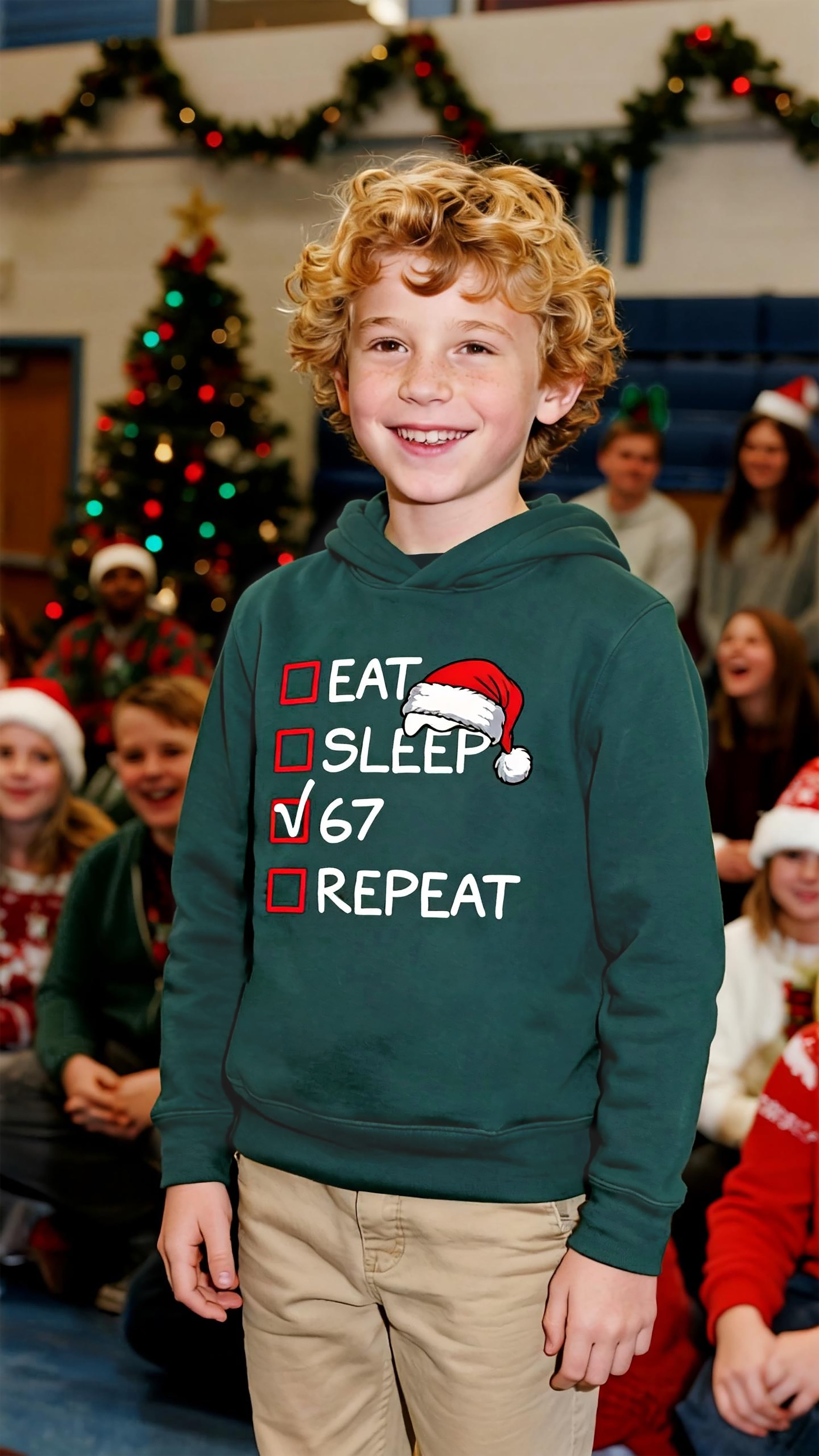 67 Kid Christmas Santa Meme Funny Six Seven Gen Alpha Slang Casual ...