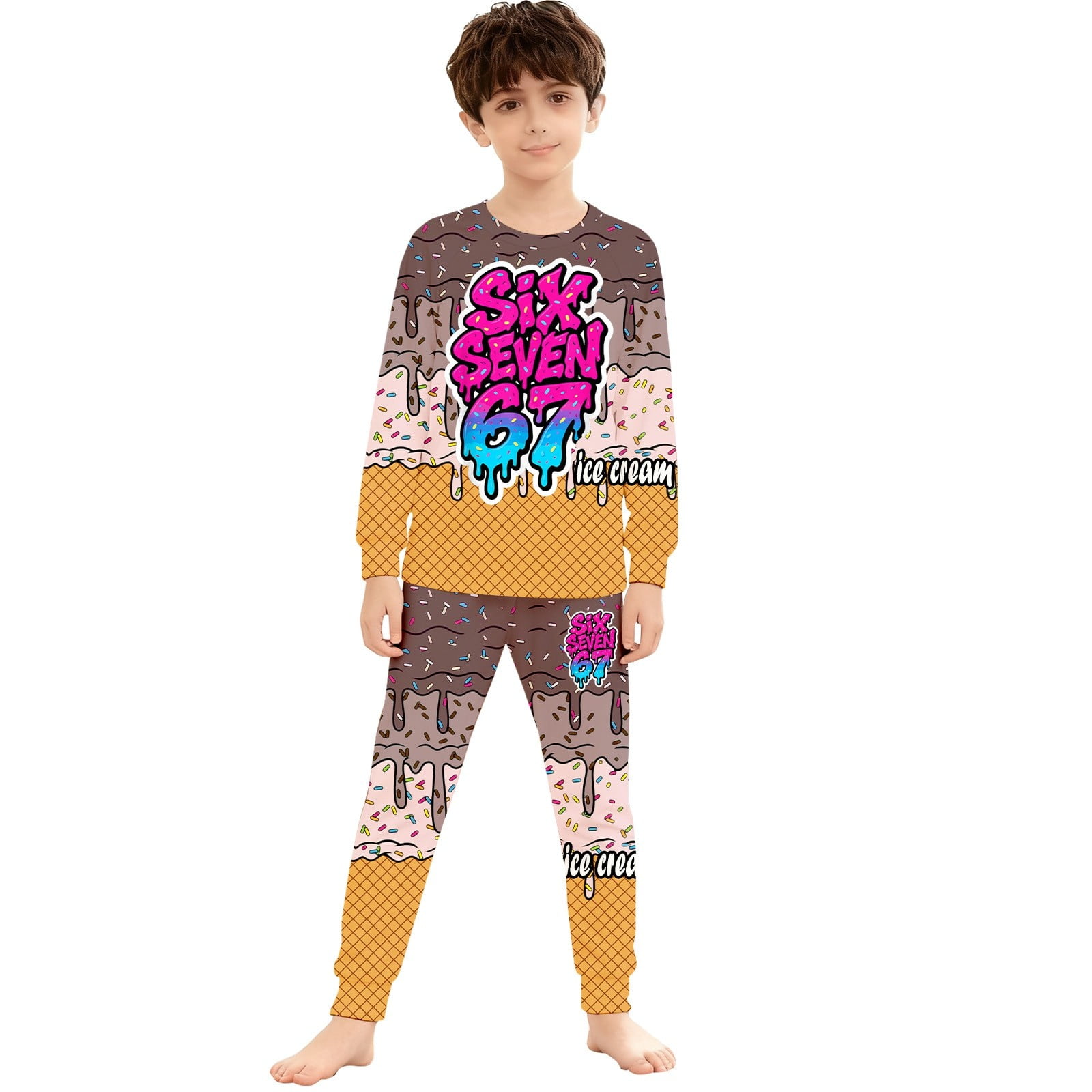 67 Kid Sets 6 7 Meme Funny Pajamas Six Seven 6 7 Ice Cream Print Six ...