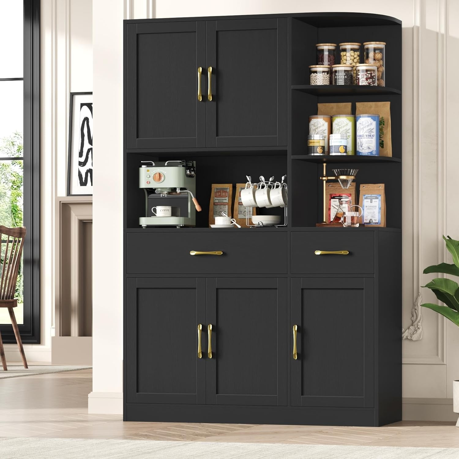 67" Kitchen Pantry Cabinet, Modern Kitchen Hutch with 5 Doors and 2 ...