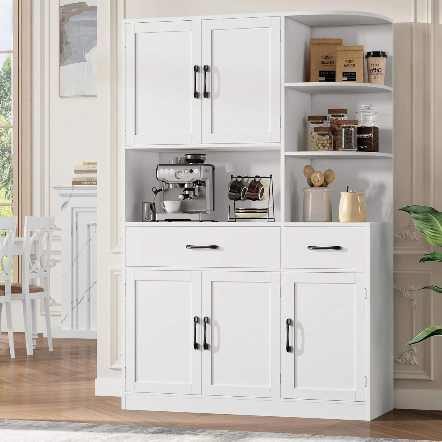 67" Kitchen Pantry Cabinet, Modern Kitchen Hutch with 5 Doors and 2 ...