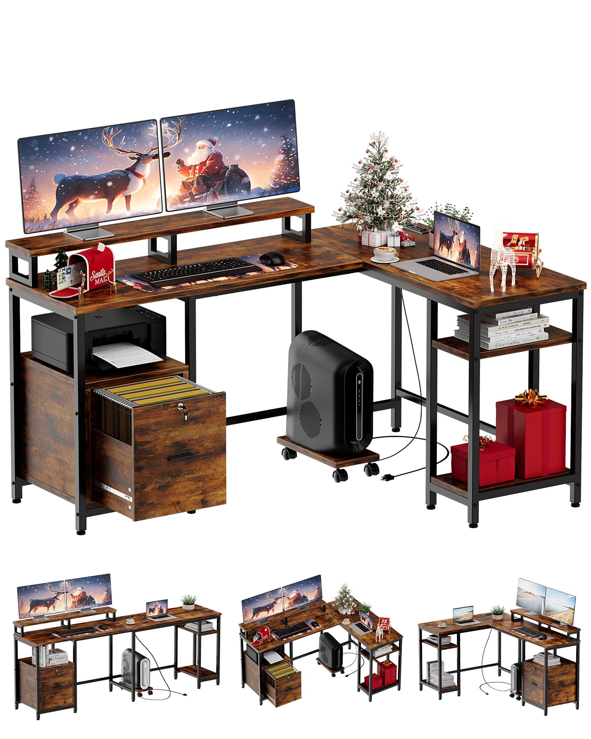 67" L Shaped Computer Desk with Shelves,Reversible Corner Gaming Desk ...
