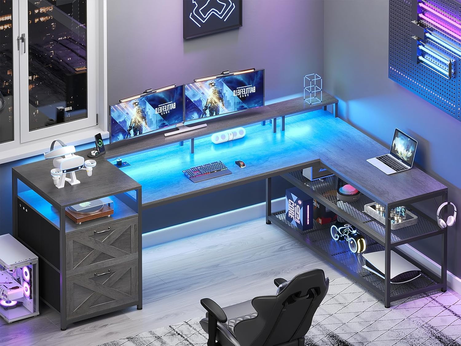 This 67" L-shaped desk features a reversible design for flexible left ...