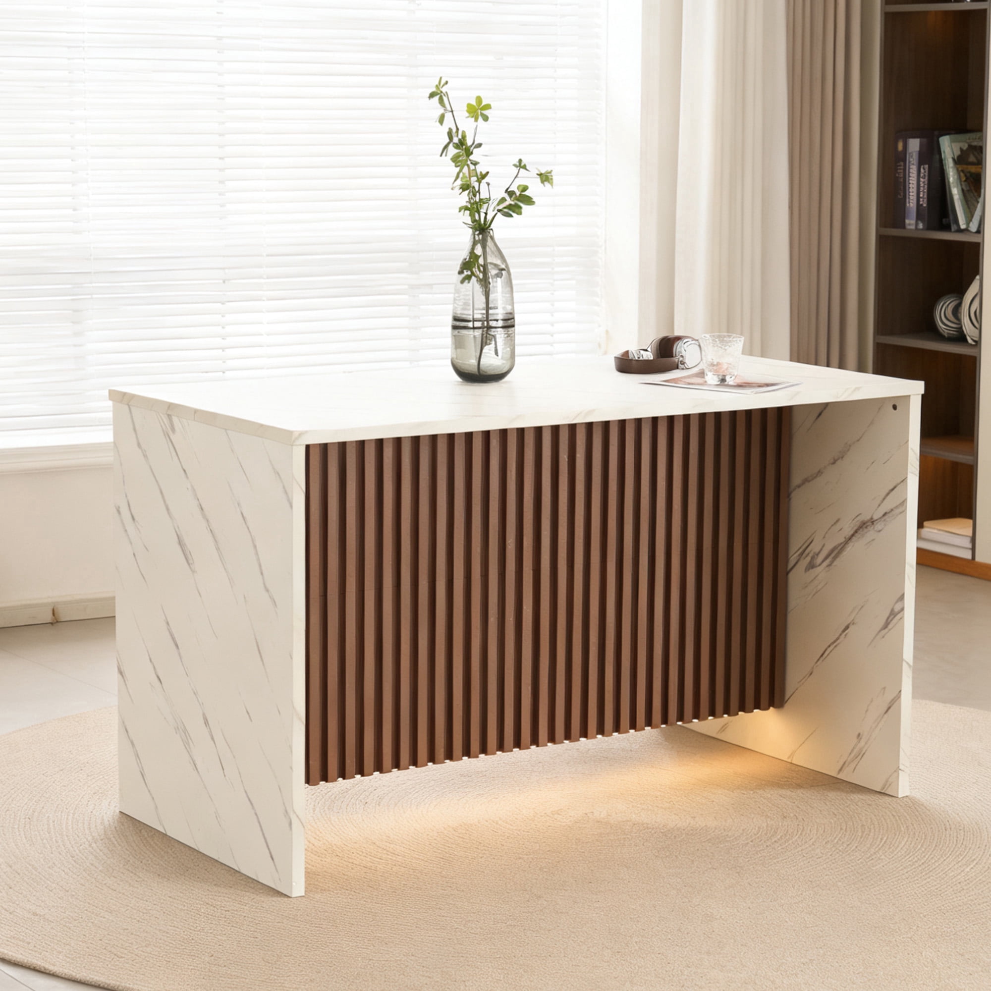 67" Large Imitation Marble Bar Table,Island Table with LED Lights ...