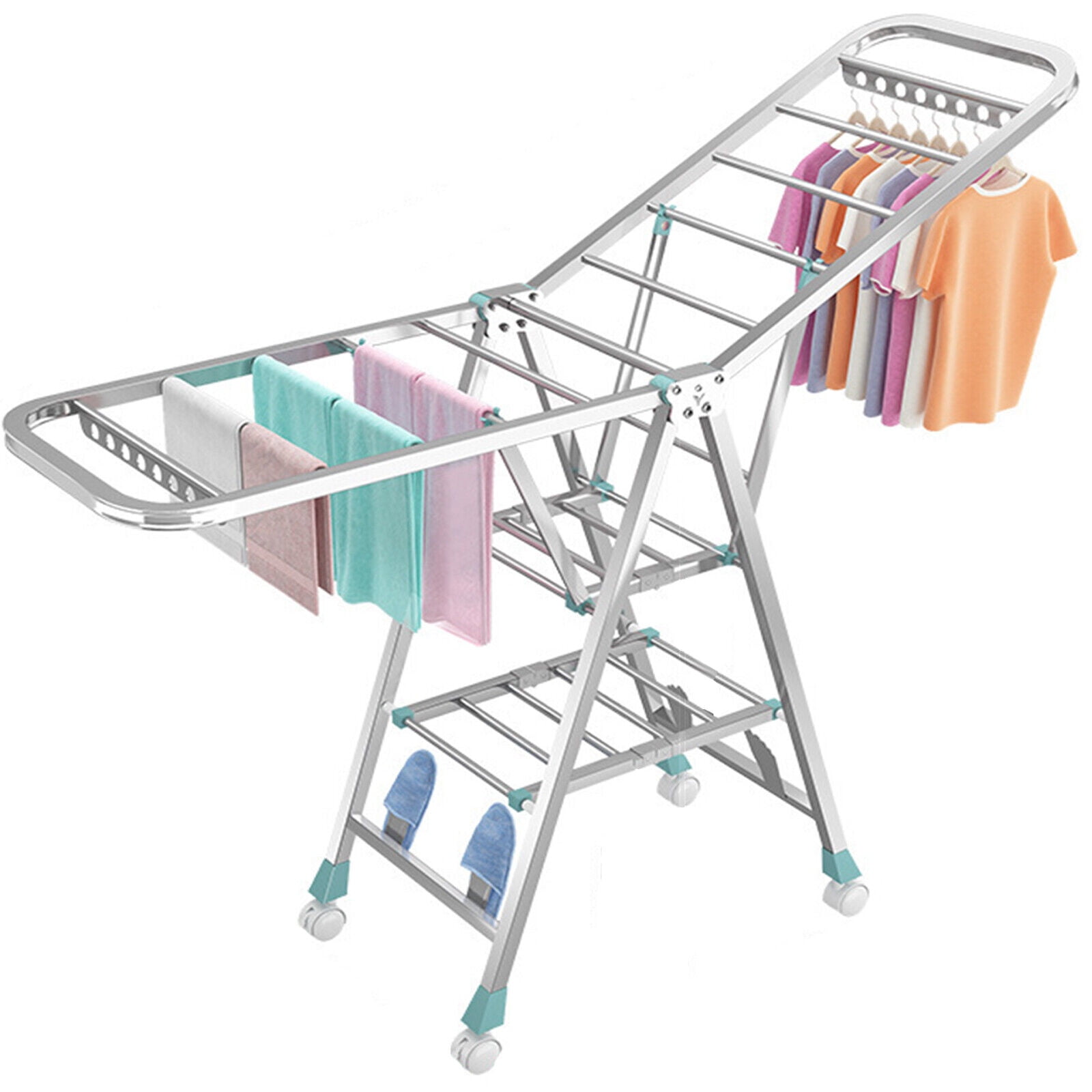 67" Laundry Clothes Storage Drying Rack Portable Folding Dryer Hanger ...