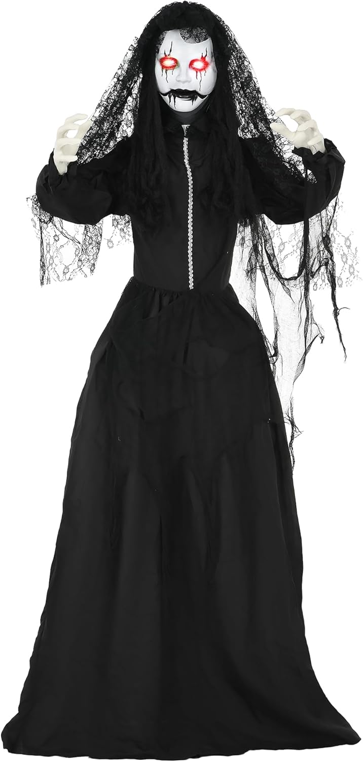 67" Life Size Freestanding Scary Ghost Bride, Animated Halloween Prop ...