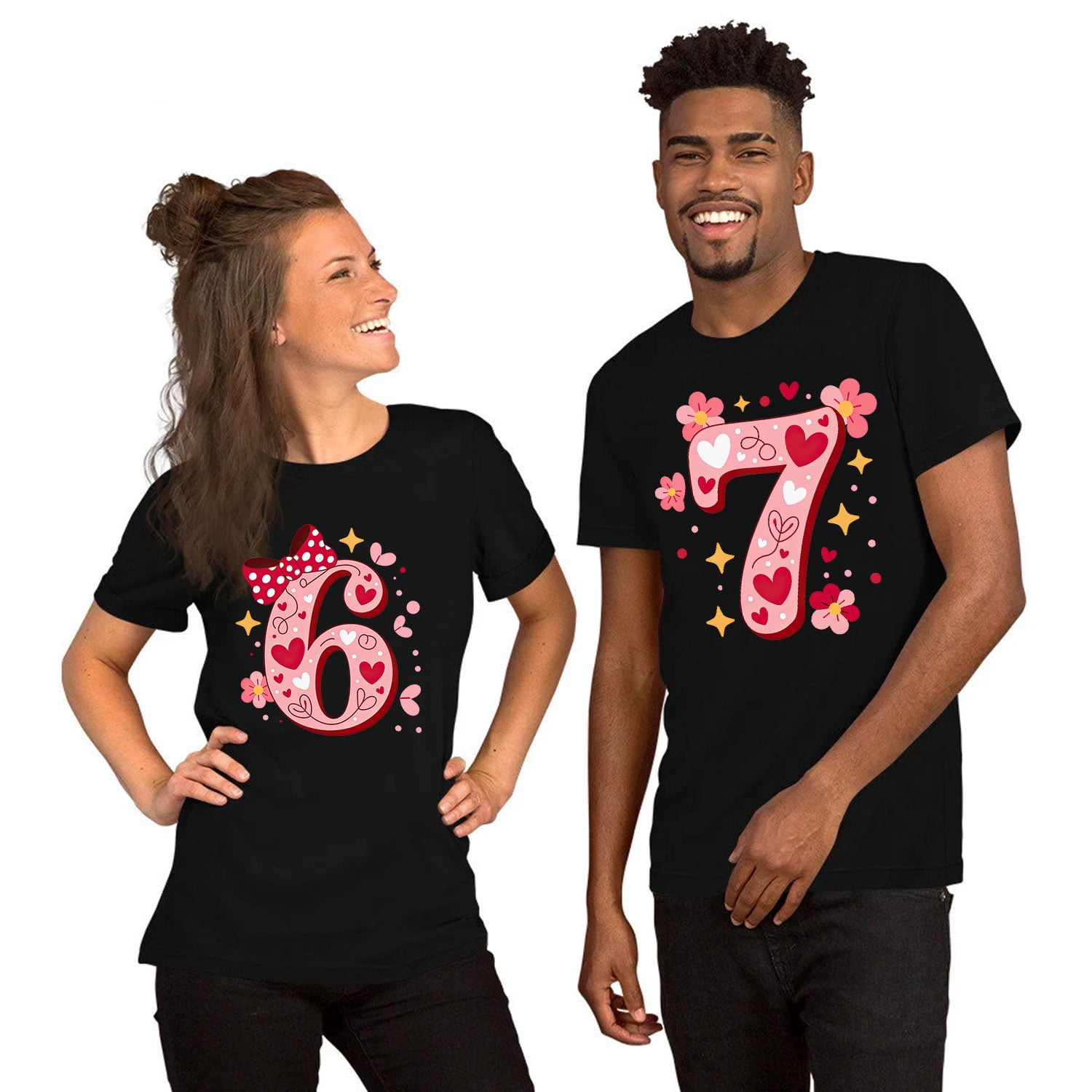 67 Matching Couple T-Shirt - Number 6 and 7 Cute Heart Design Tee - His ...