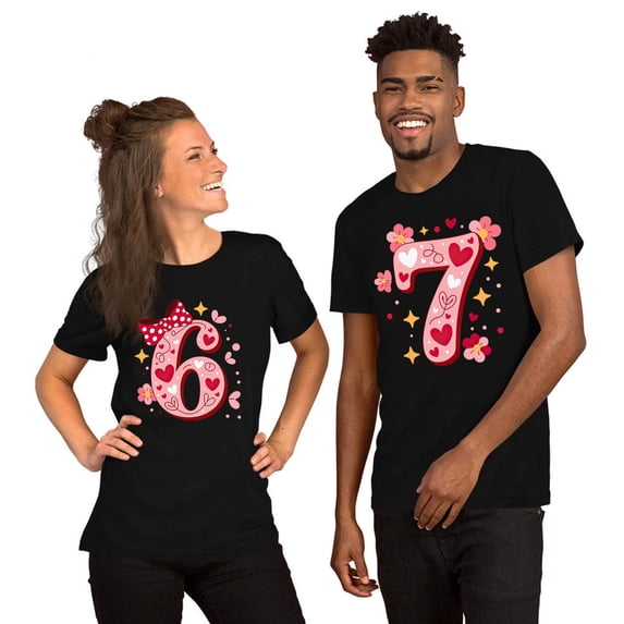 67 Matching Couple T-Shirt - Number 6 and 7 Cute Heart Design Tee - His ...