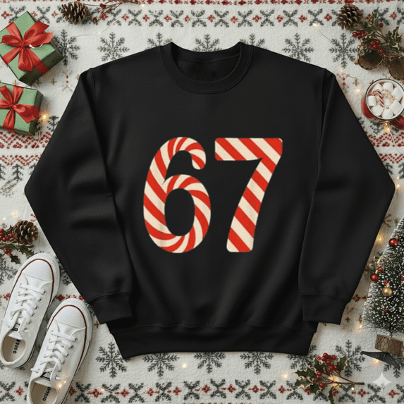 67 Meme Candy Cane Holiday Humor Trendy Gen Alpha Cheer Sweatshirt, up ...