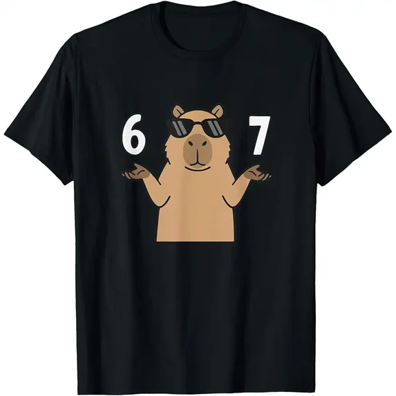 67 Meme Capybara Shirt 6 7 Hand Gesture Kids Slang Six Seven T-Shirt ...