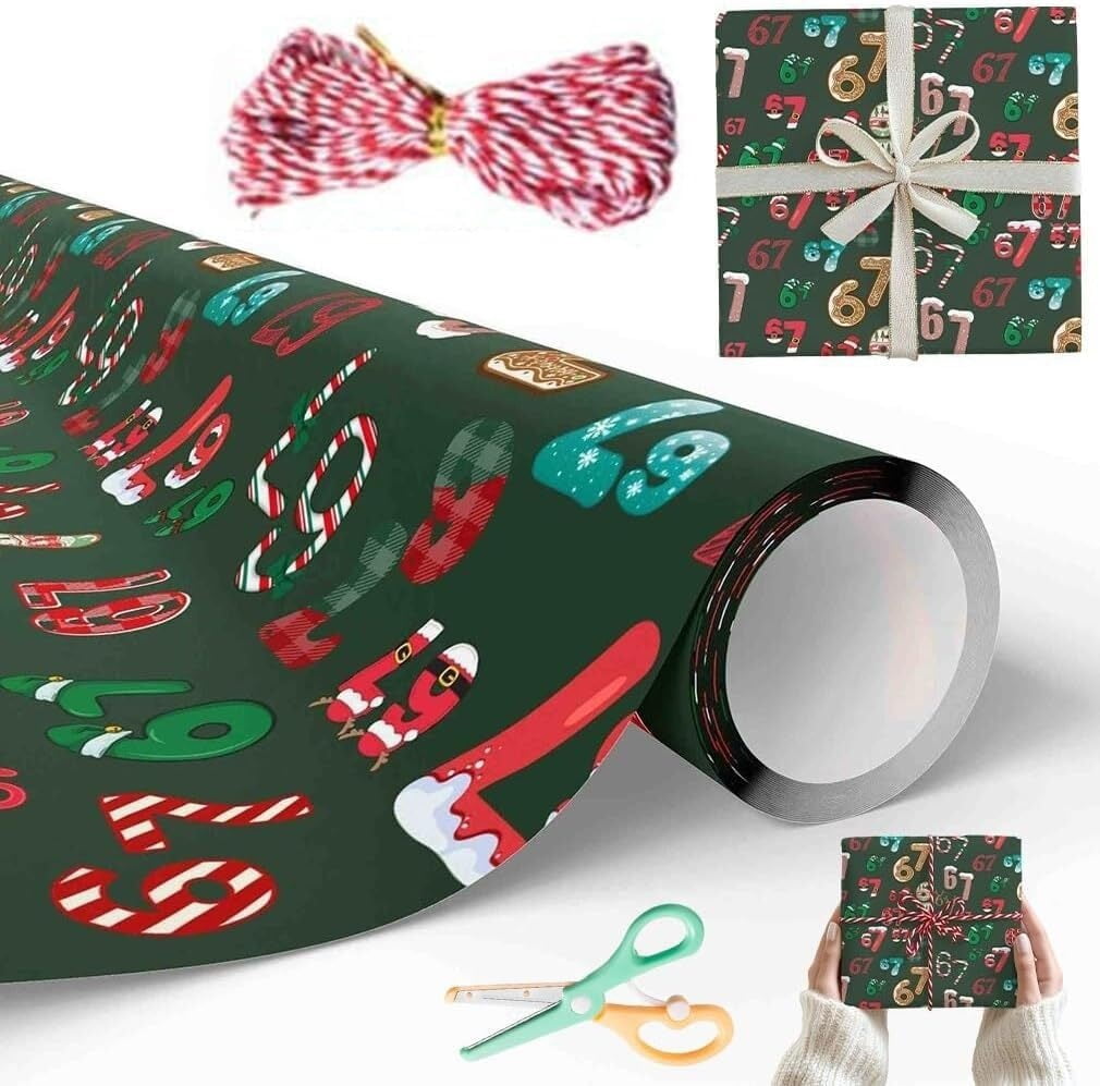 67 Meme Christmas Gift Wrap, Kids Funny Six Seven Wrapping Paper ...