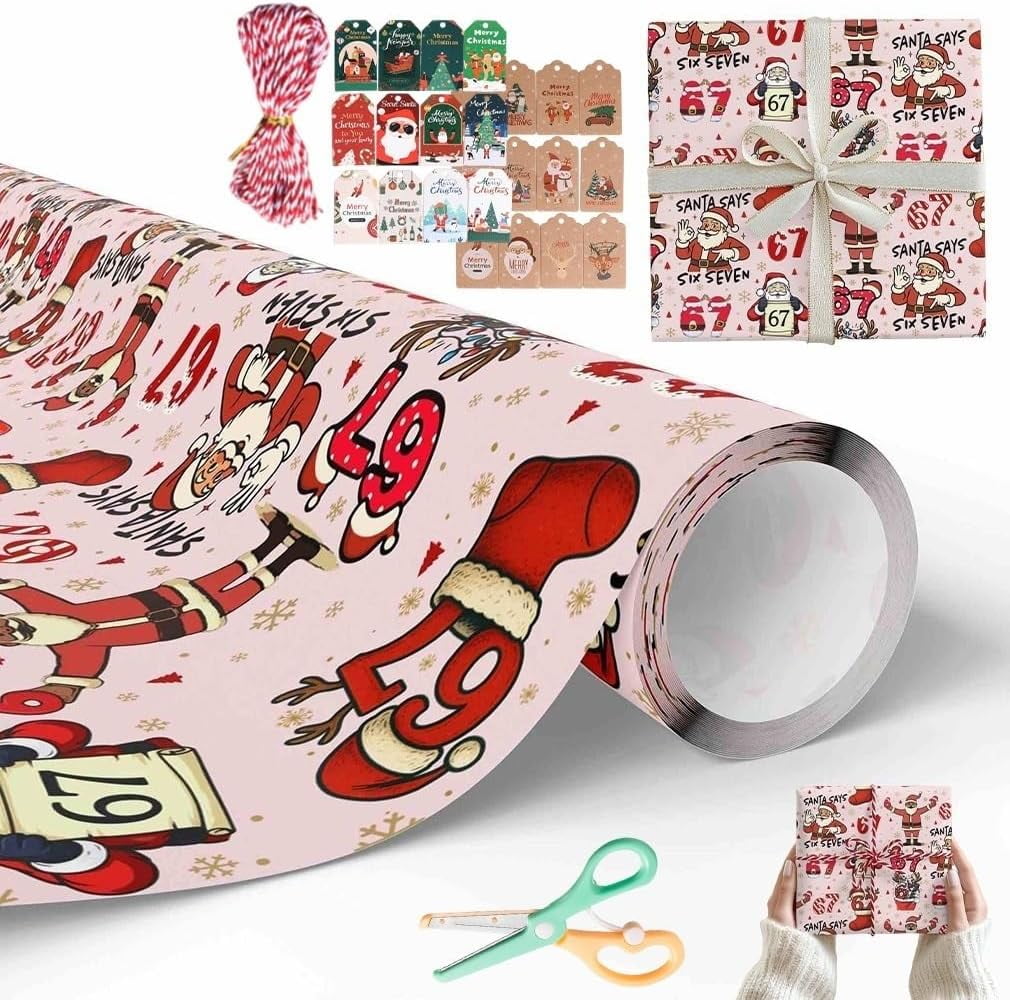 67 Meme Christmas Gift Wrap, Kids Funny Six Seven Wrapping Paper ...