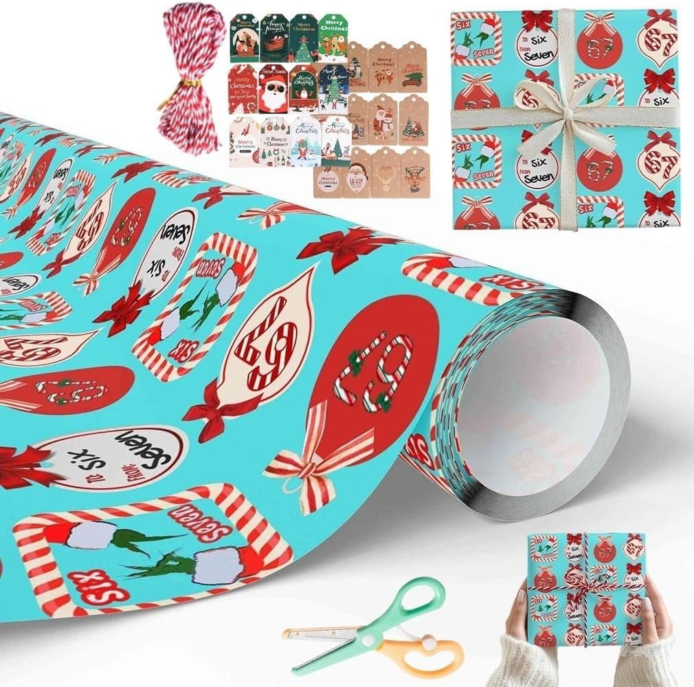 67 Meme Christmas Gift Wrap, Kids Funny Six Seven Wrapping Paper ...
