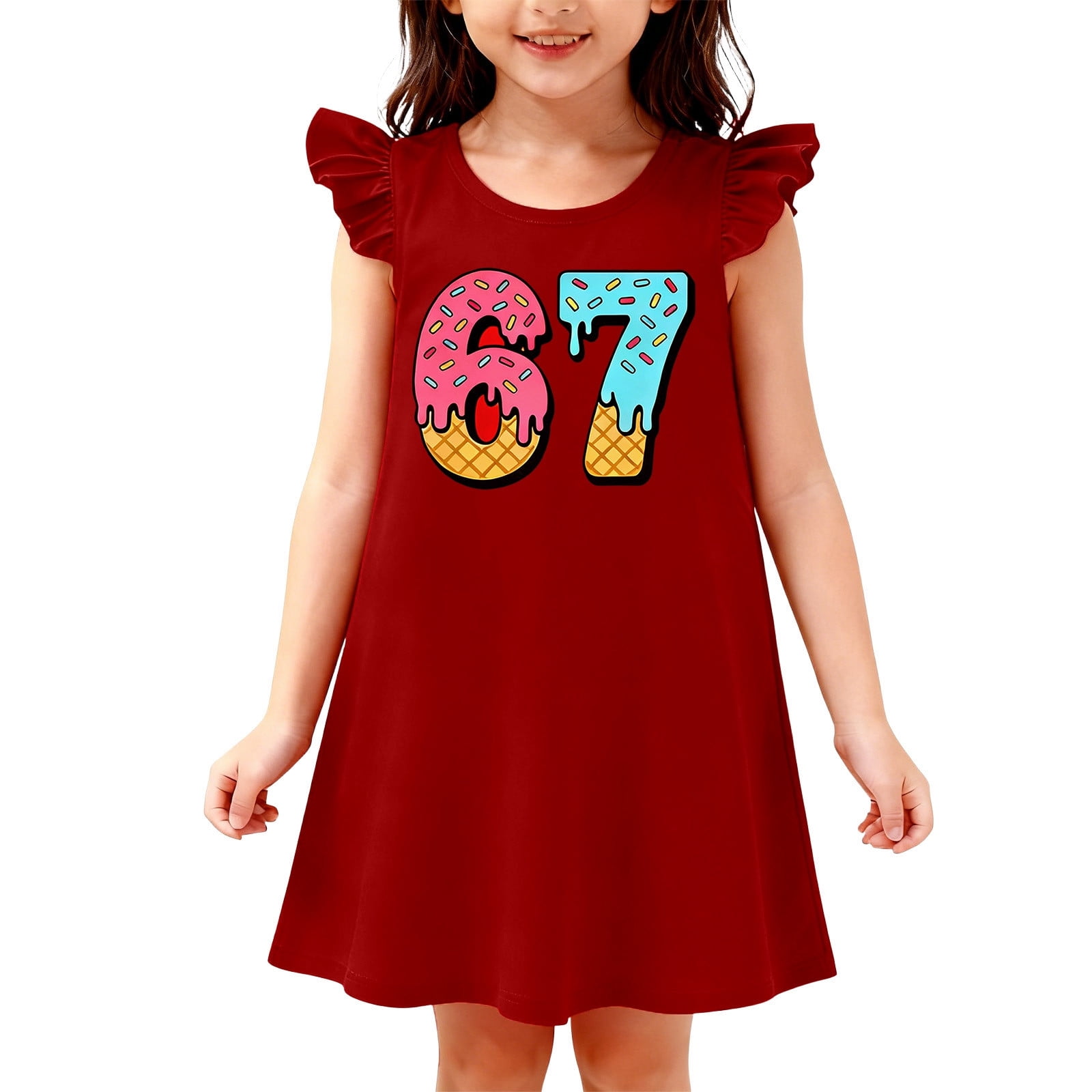 67 Meme Dress for G_irls 6 7 Ruffled Sleeve Outfits Six Seven Christmas ...