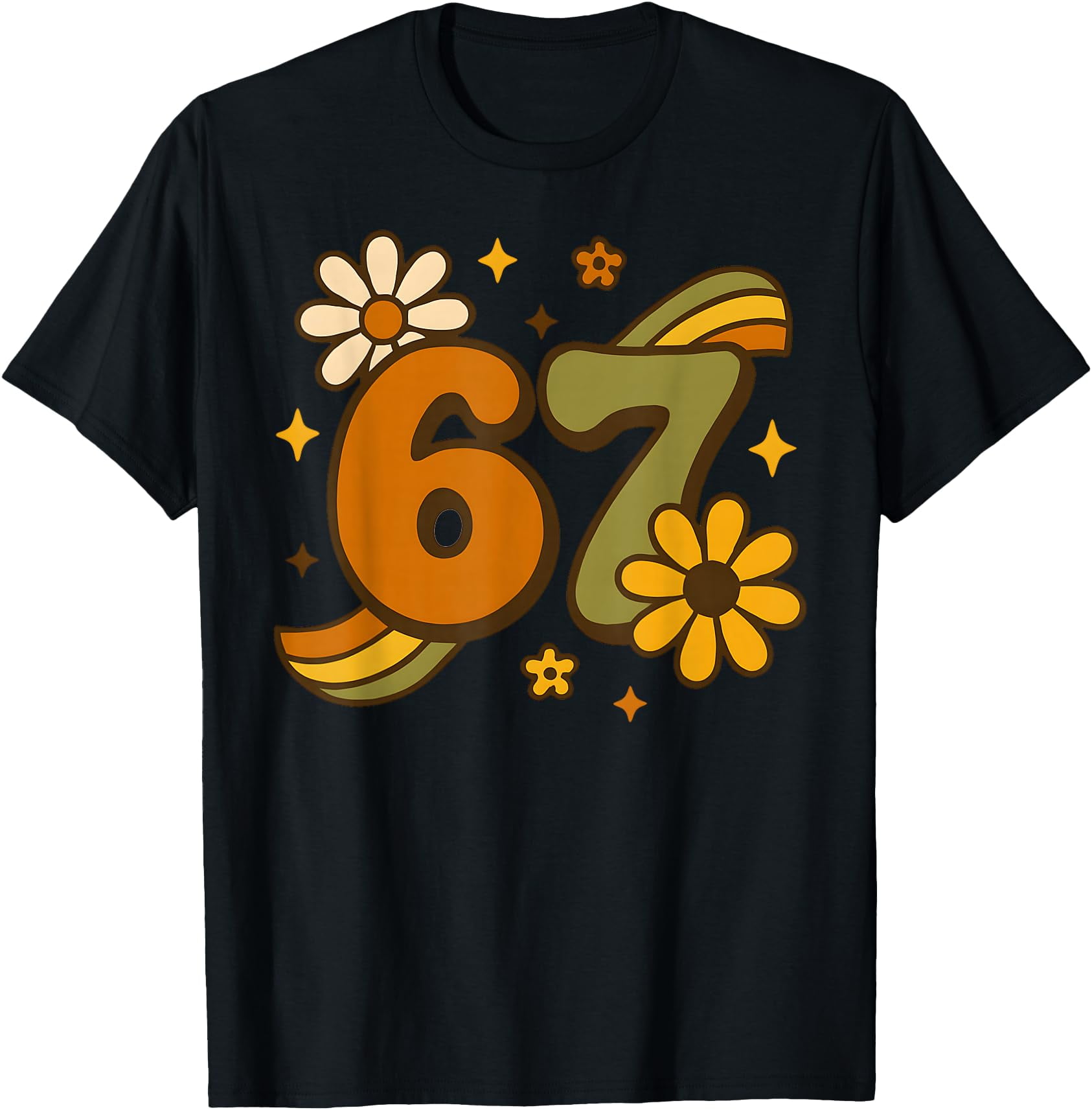 67 Meme Fall Autmn Groovy Retro 70s Six Seven Boho Flower T-Shirt ...