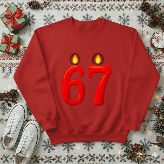67 Meme Holiday Candles Funny Gen Alpha Slang Festive Humor Sweatshirt ...