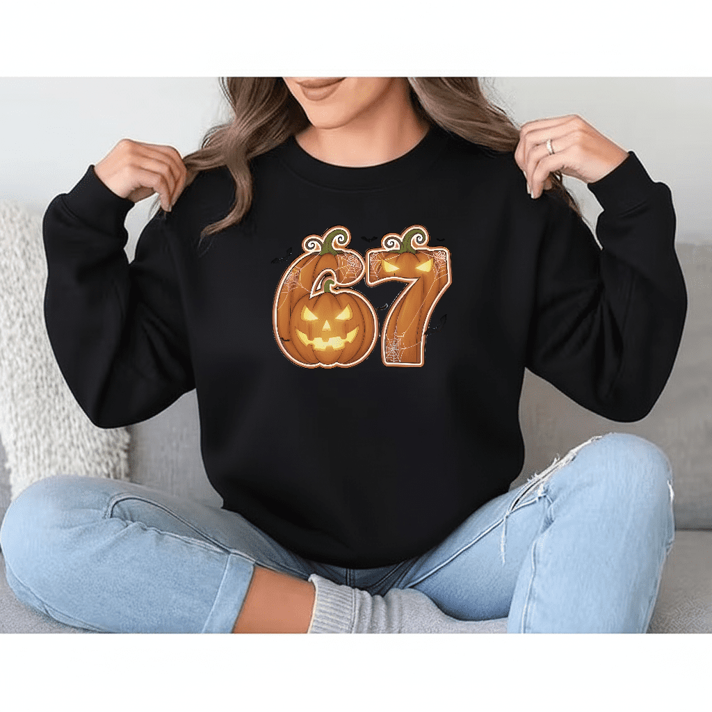 67 Meme Pumpkin Bat Trendy Funny Halloween Humor Graphic Sweatshirt ...