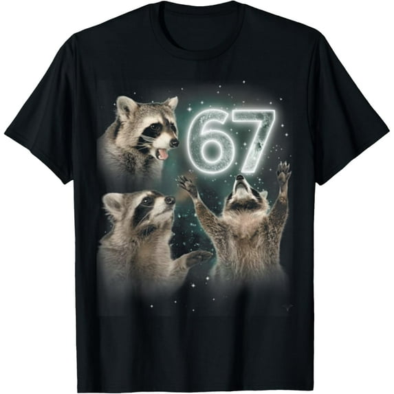 67 Meme Racoon Howling at The Moon 67 T-Shirt 6 7 Halloween T-Shirt ...