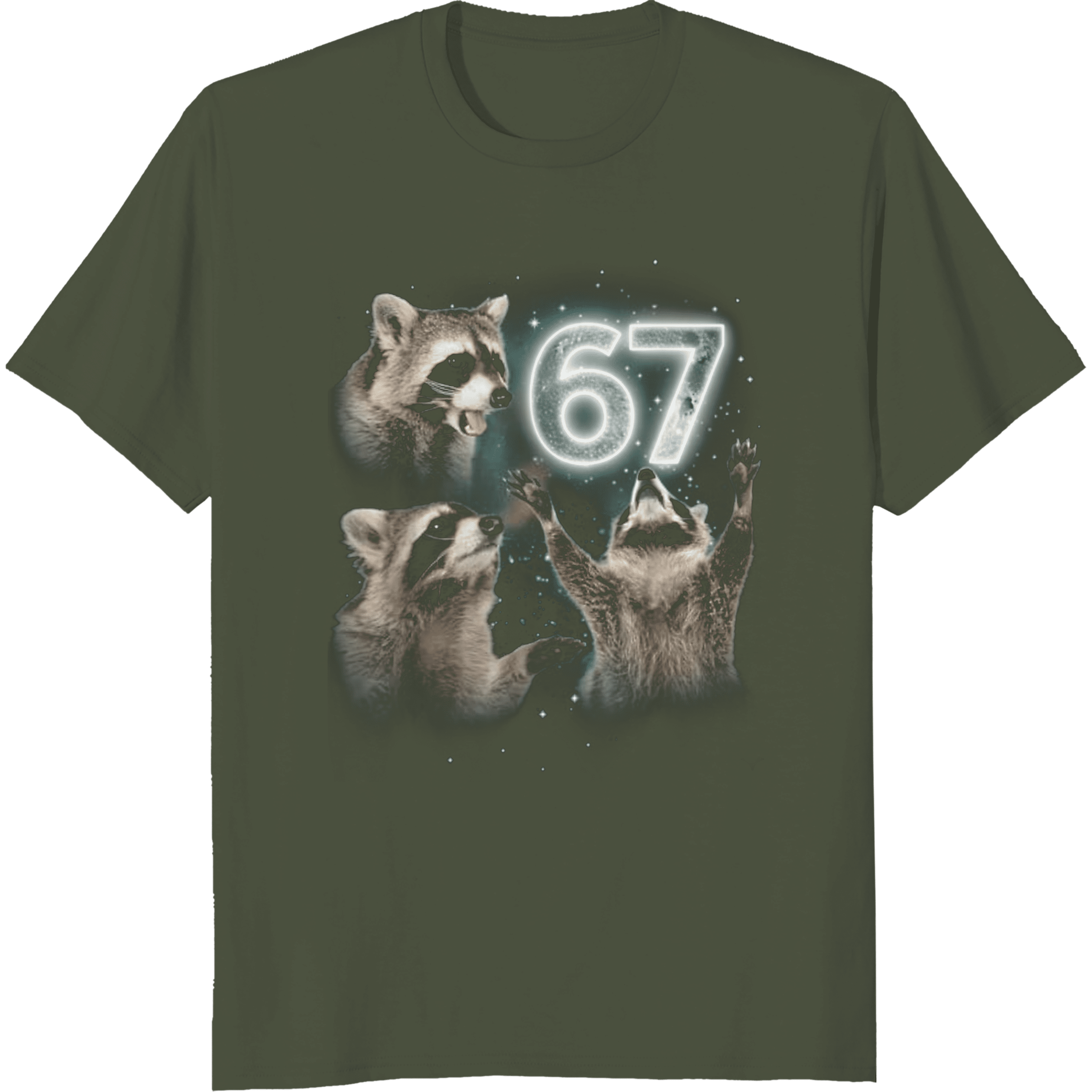 67 Meme Racoon Howling at The Moon 67 T-Shirt ,Full Sizes S-5XL ...