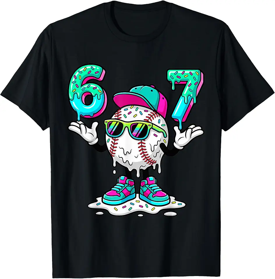 67 Meme Six Seven 6 7 Meme Funny Baseball Ice Cream Drip T-Shirt ...