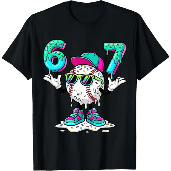 67 Meme Six Seven 6 7 Meme Funny Baseball Ice Cream Drip T-Shirt ...