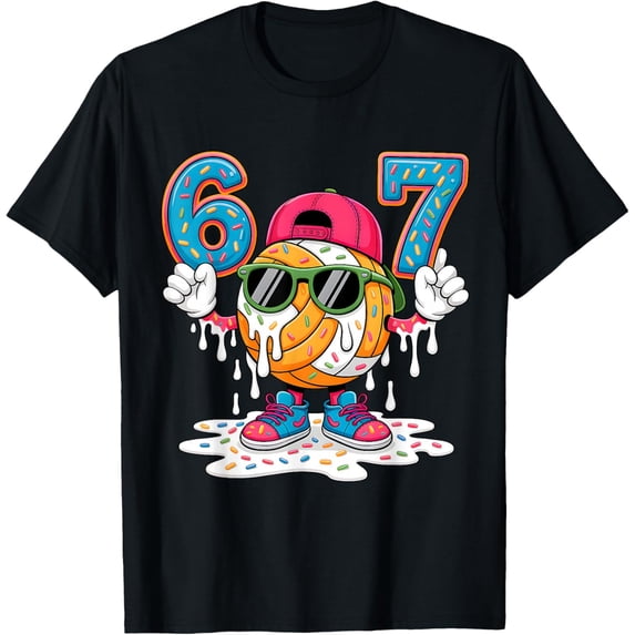 67 Meme Six Seven 6 7 Meme Funny Basketball Ice Cream Drip T-Shirt ...
