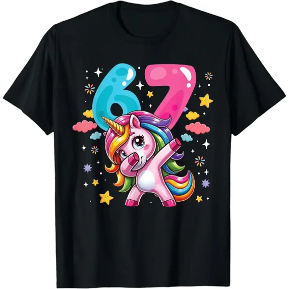 67 Meme Unicorn for Girls Six Seven Meme Brainrot Funny Kids T-Shirt ...