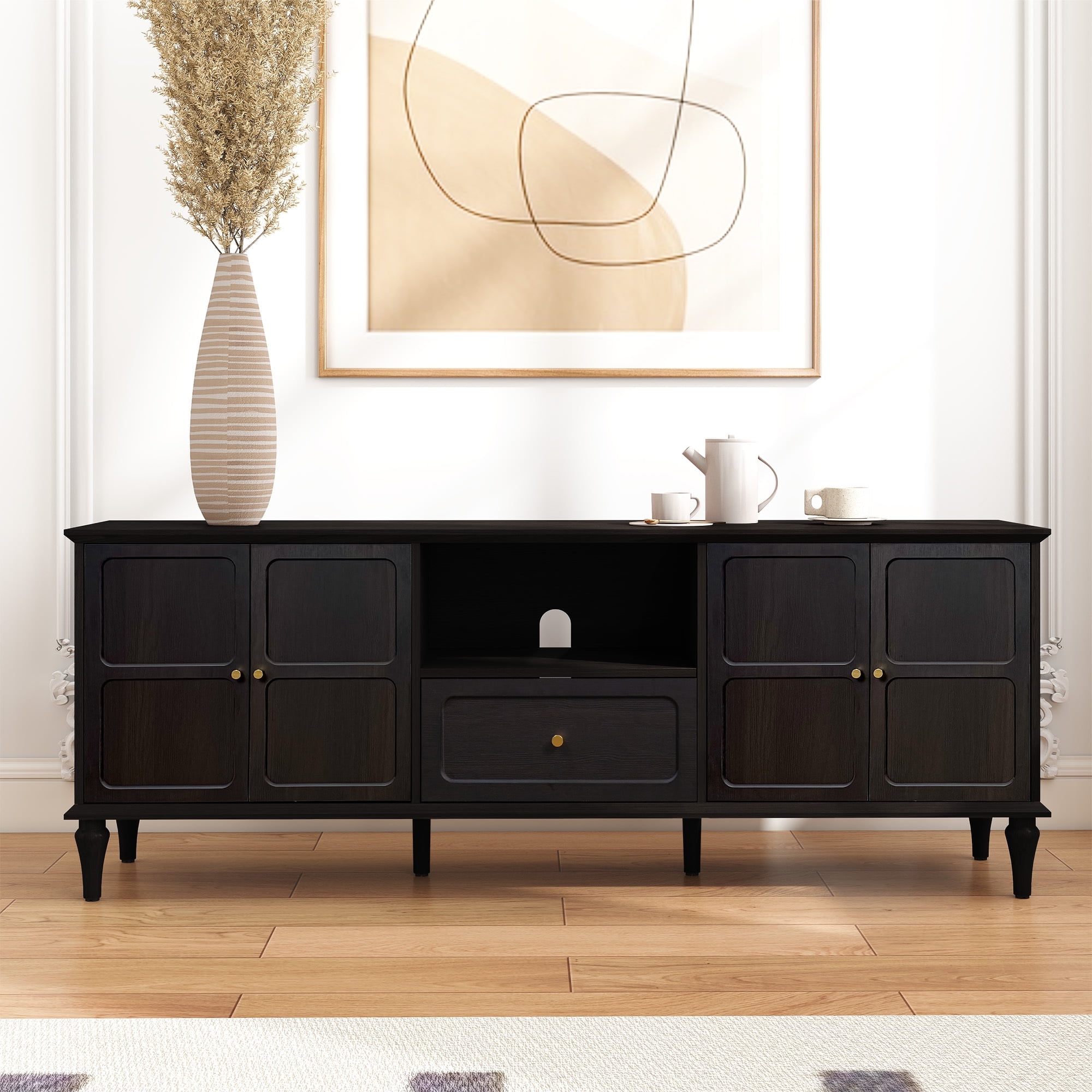 67" Mid-Century TV Stand with Storage Cabinets & Drawer, Retro ...