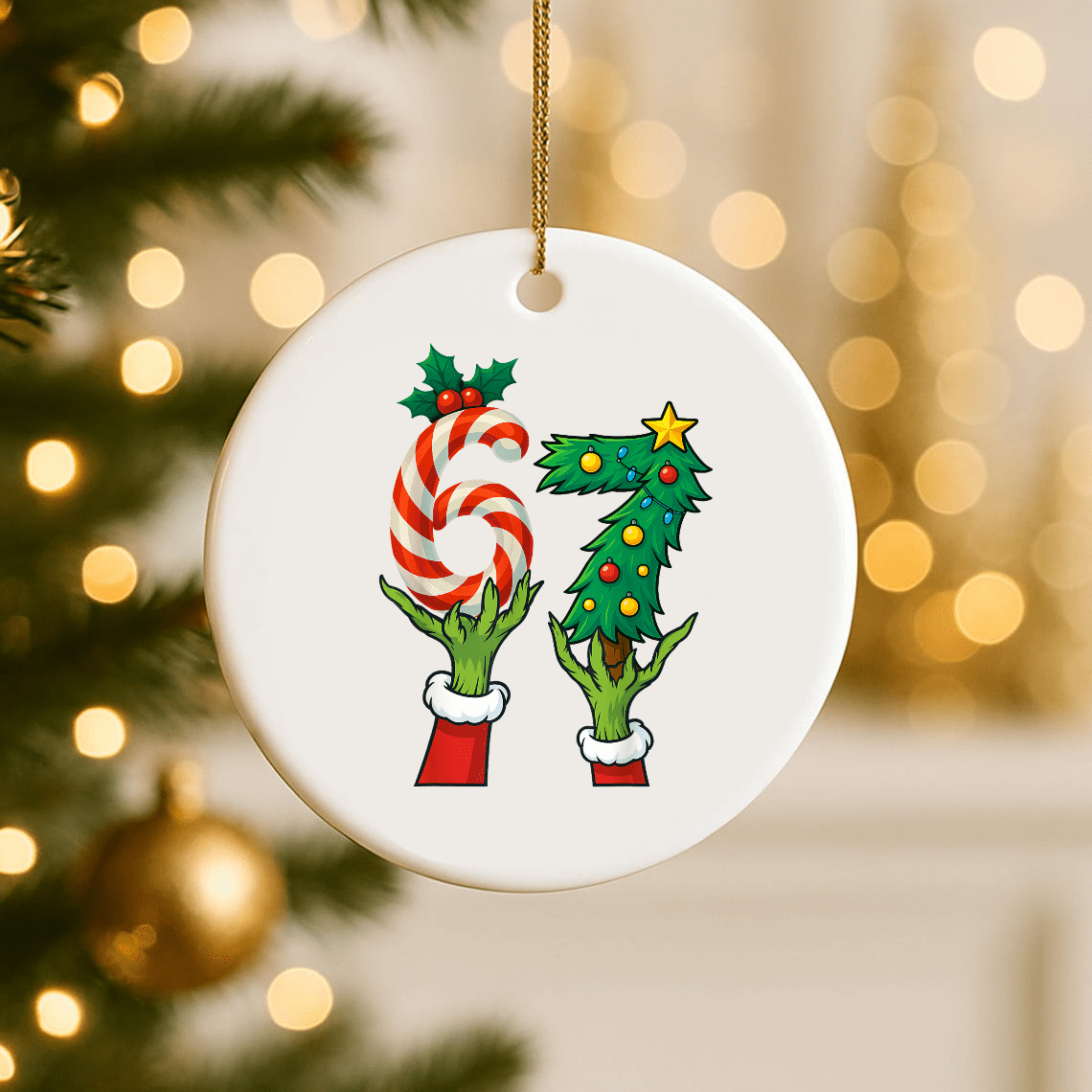 67 Noel 6 7 Hands Festive Gen Alpha Ornament 2D FLAT Ceramic Ornament ...