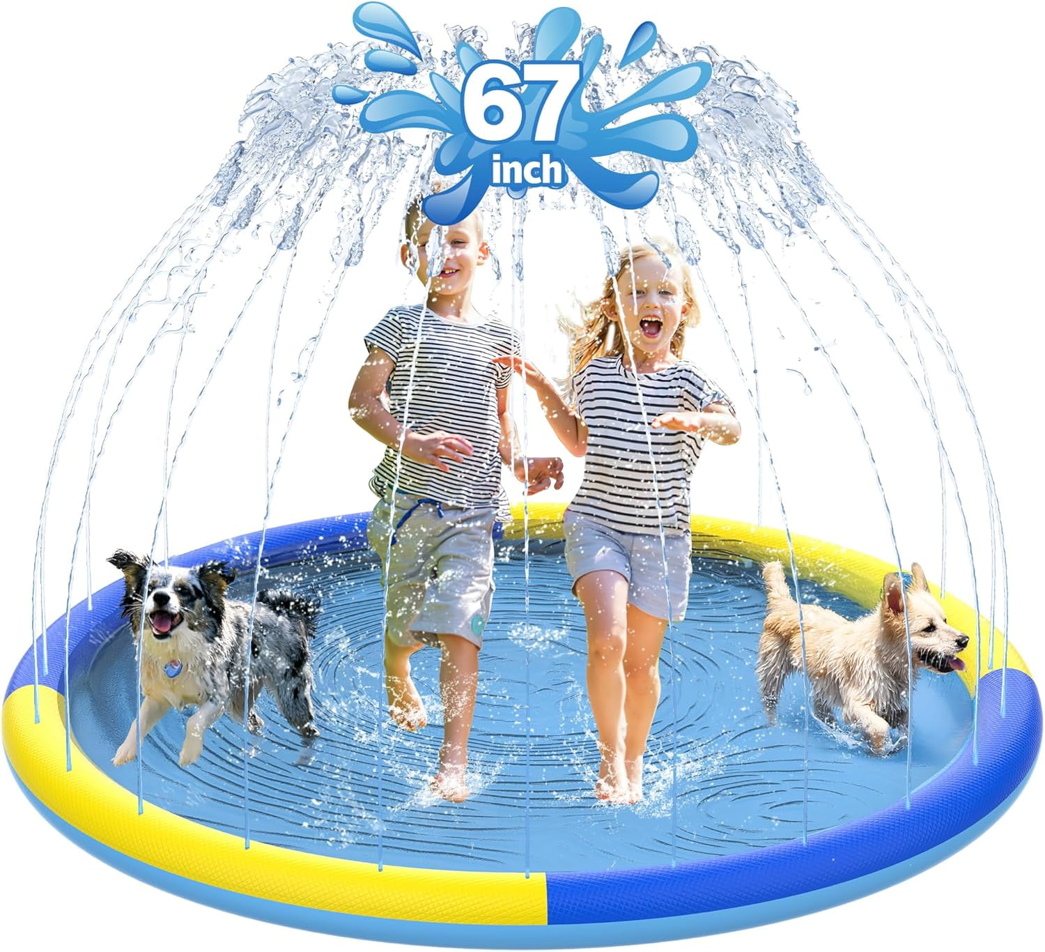 67" Non-Slip Splash Pad for Kids and Dog, Thicken Sprinkler Pool Summer ...