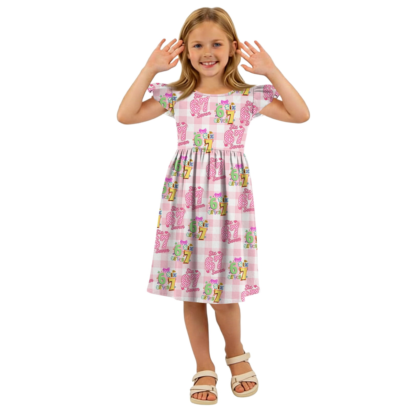 67 Novelty Sundress for Girls - Six Seven Meme Flutter Sleeve A-Line ...