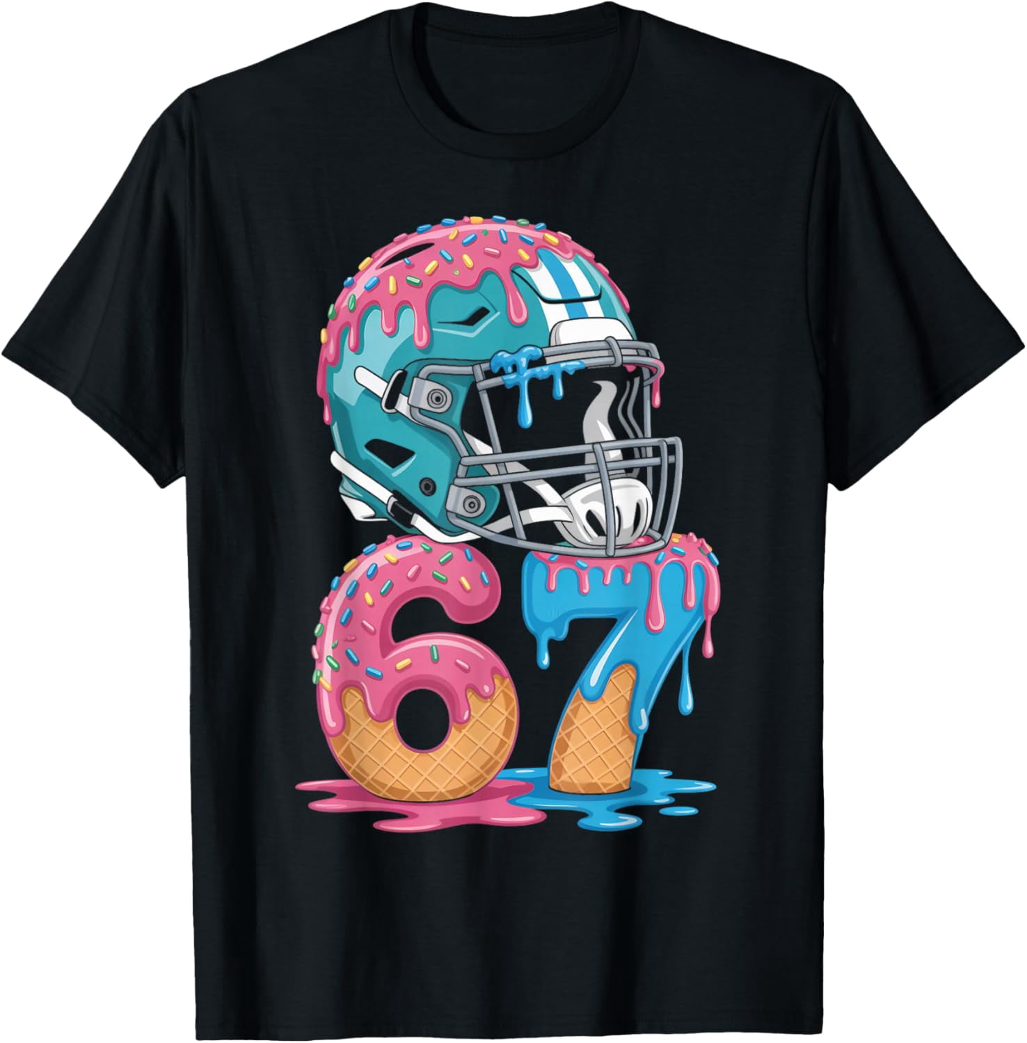 67 Number 67th Sports American Football Ice Cream Drip T-Shirt ...