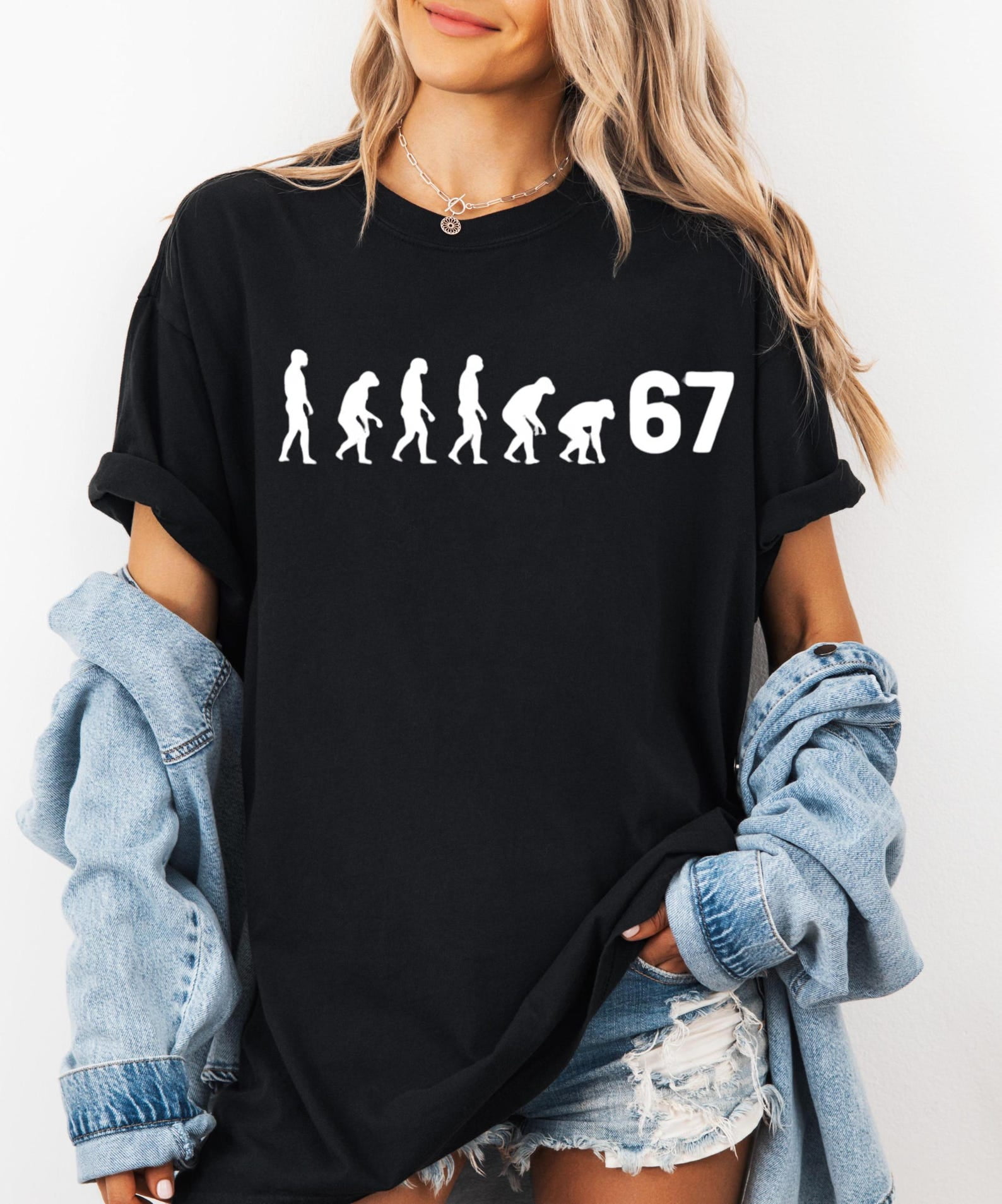 67 Number Evolution Tee, Simple Human Progress Silhouette Artwork for Everyday Wear, Unisex ...