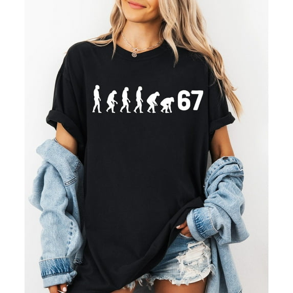 67 Number Evolution Tee, Simple Human Progress Silhouette Artwork for Everyday Wear, Unisex ...