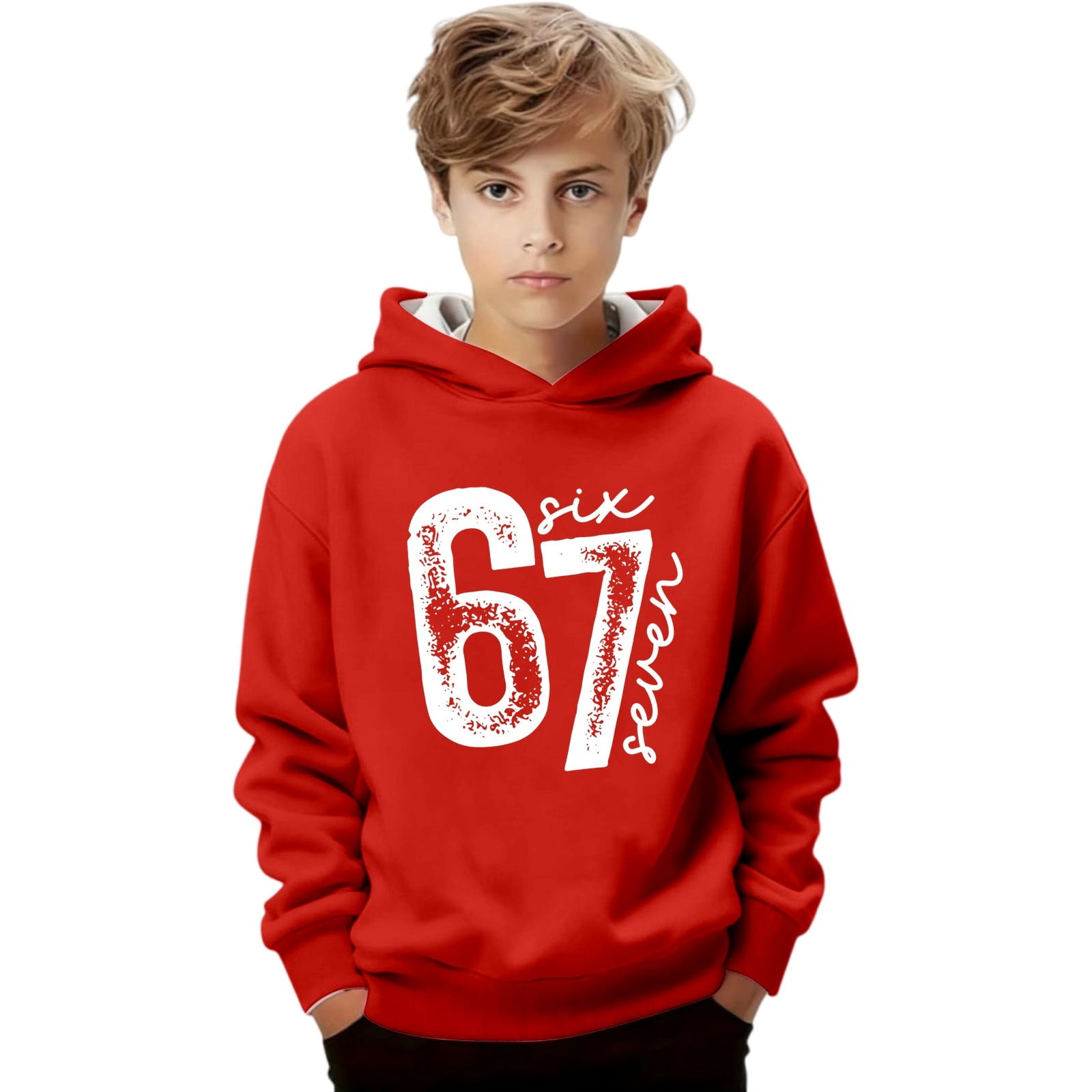 67 Number Hoodies for Boys Long Sleeve Sweatshirts Warm Winter Basic ...
