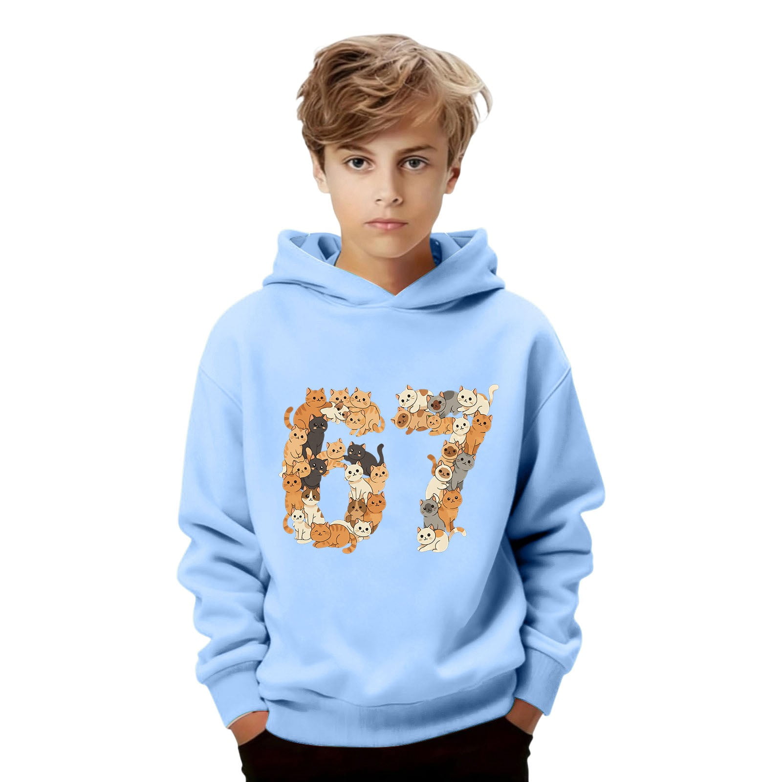 67 Number Hoodies for Boys Unisex Warm Winter Sweatshirts Long Sleeve ...