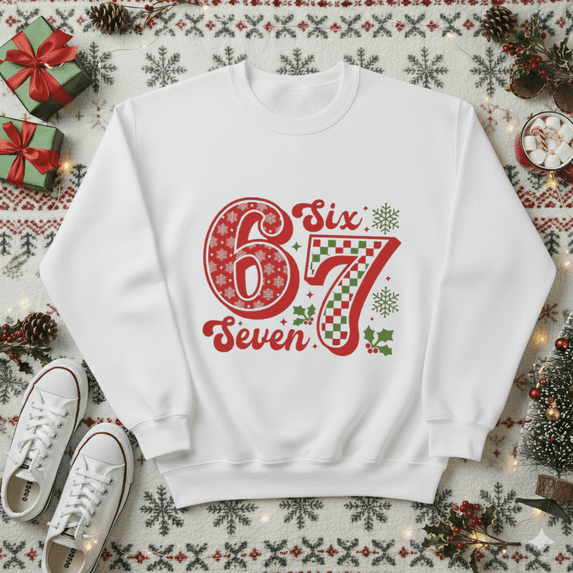 67 Number Print Funny Gen Alpha Meme Holiday Humor Style Sweatshirt, up ...