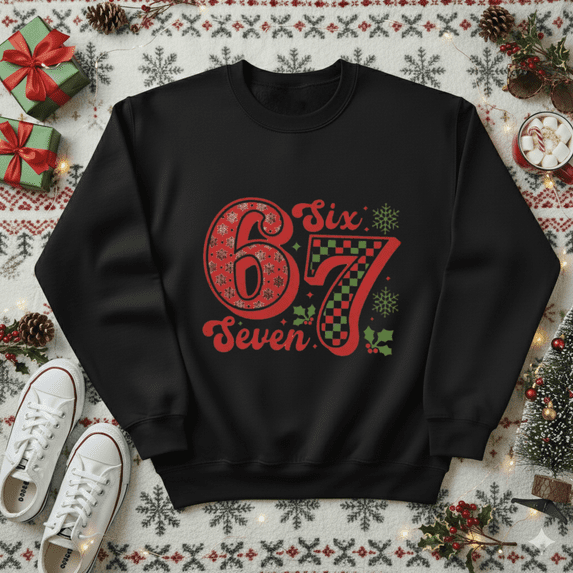 67 Number Print Funny Gen Alpha Meme Holiday Humor Style Sweatshirt, up ...