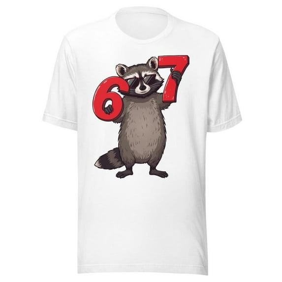 67 Number Raccoon Graphic Tee, Fun Animal Illustration with Bold Red ...