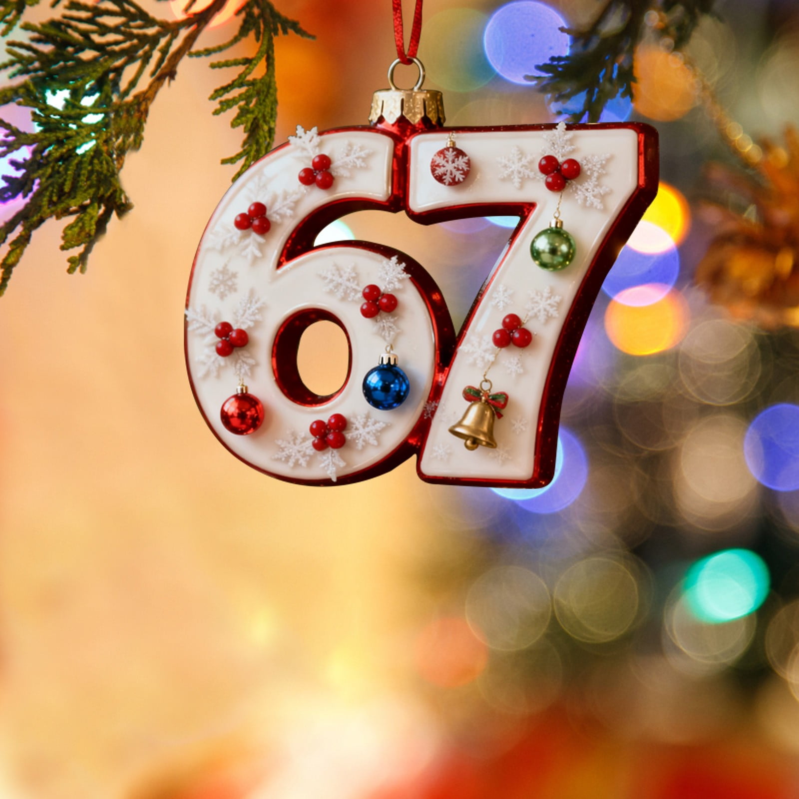67 Ornament, Personalized Six Seven Ornament, Funny 6 7 Teen Ornament ...