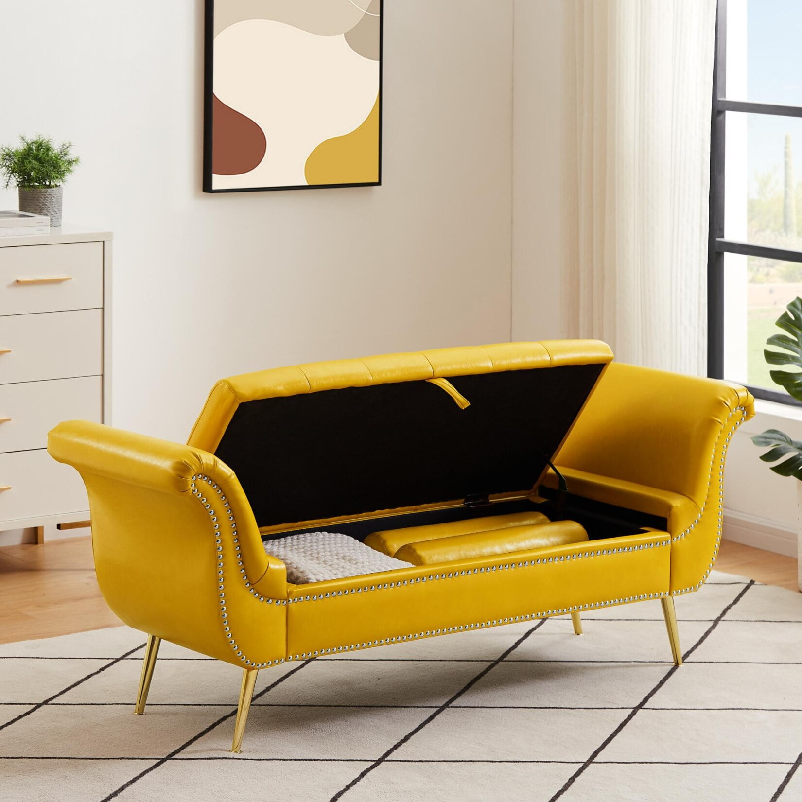 67" PU Leather Storage Bench for Bedroom End of Bed, Upholstered ...