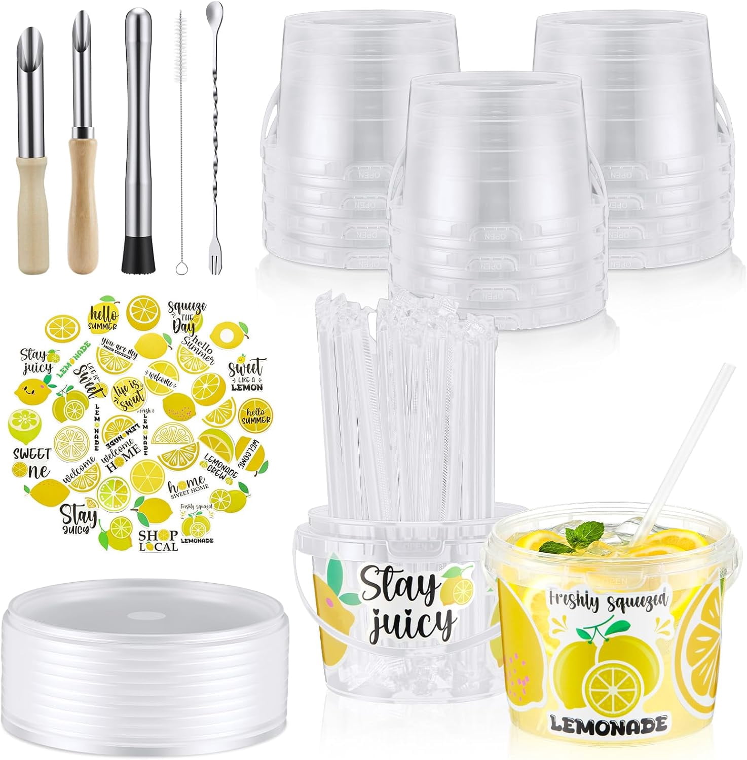 67 Pcs Lemonade Stand Supplies Include 30 Sets 16 oz Plastic Bucket ...