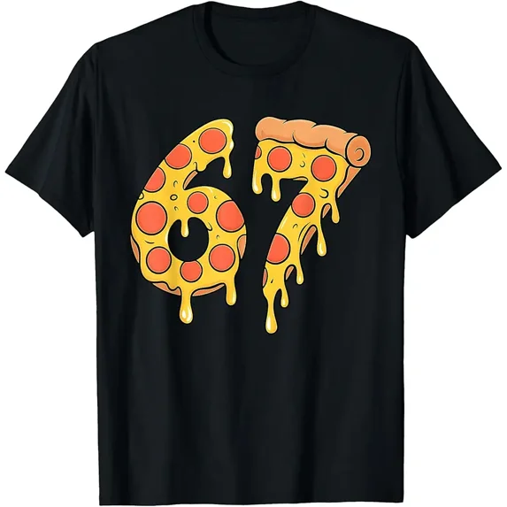 67 Pizza Meme Funny Six Seven Gen Alpha Slang Kids Design T-Shirt ...