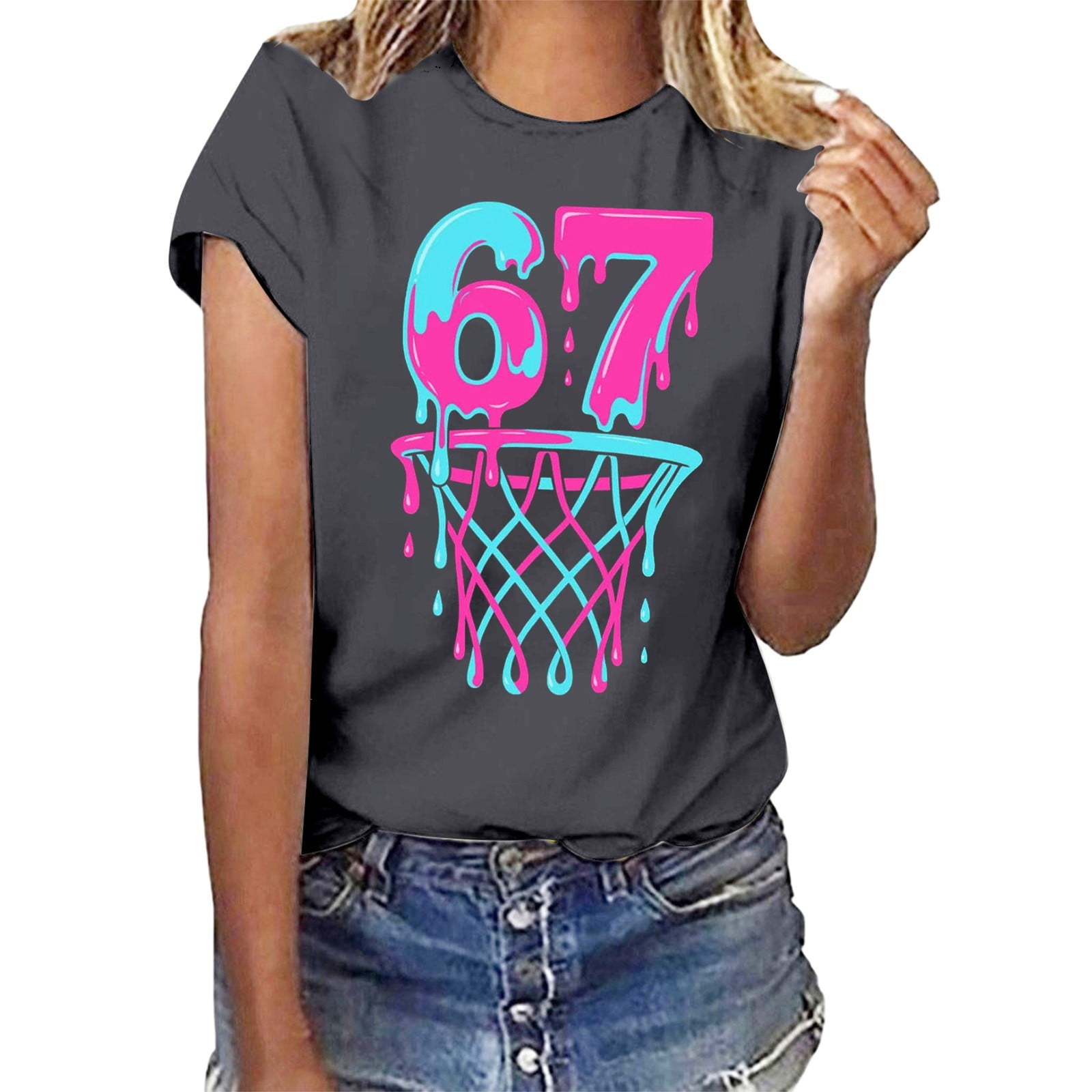 67 Print T Shirts for Womens Crew Neck Short Sleeve Casual Summer Tee ...