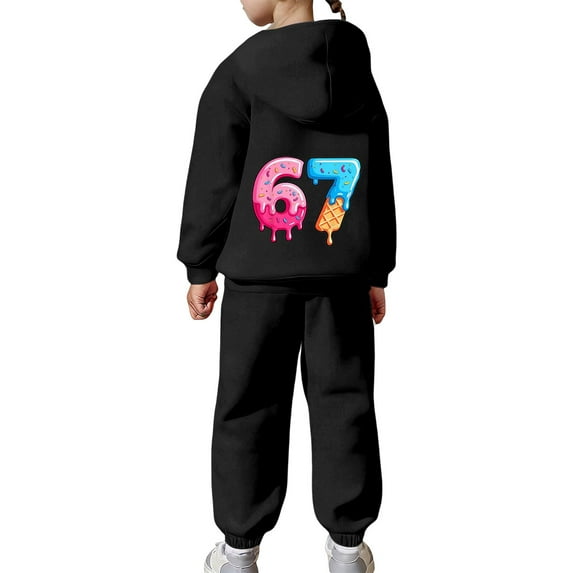 67 Printed Hoodie and Joggers Set, Stylish Two-Piece Casual Playwear ...