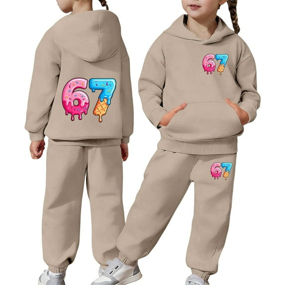 67 Printed Hoodie and Joggers Set, Stylish Two-Piece Casual Playwear ...
